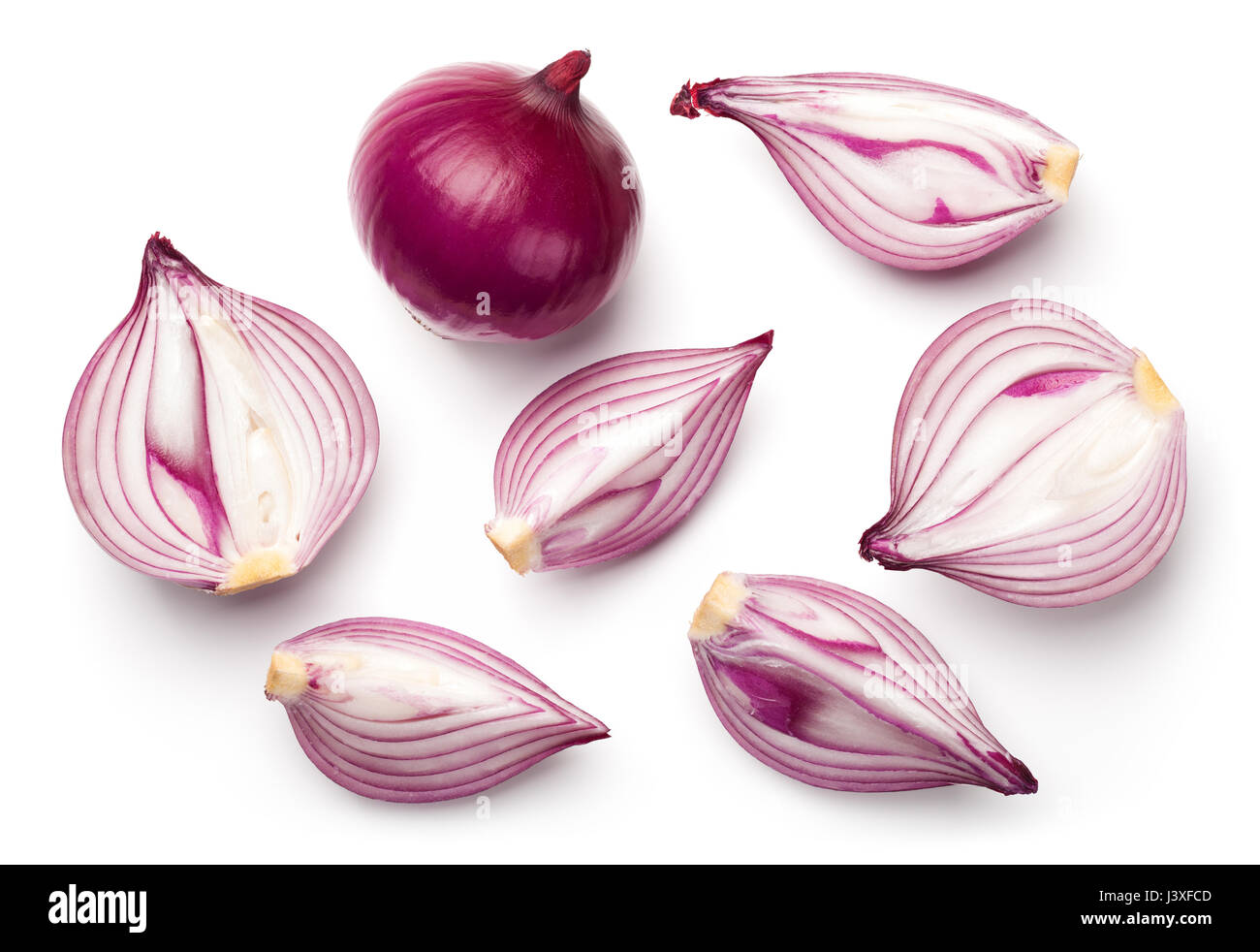 Red sliced onions isolated on white background. Top view Stock Photo ...