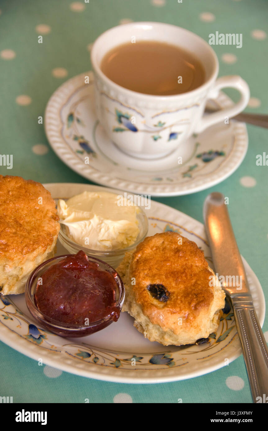 Cream tea with scones, jam and cream Stock Photo - Alamy