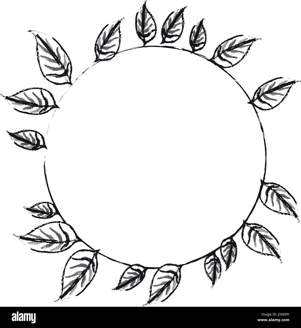 blurred silhouette image decorative crown of leaves in circular shape ...