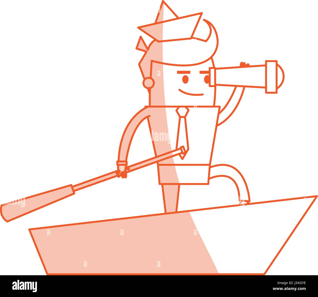 red silhouette image cartoon leader business man in boat Stock Vector ...