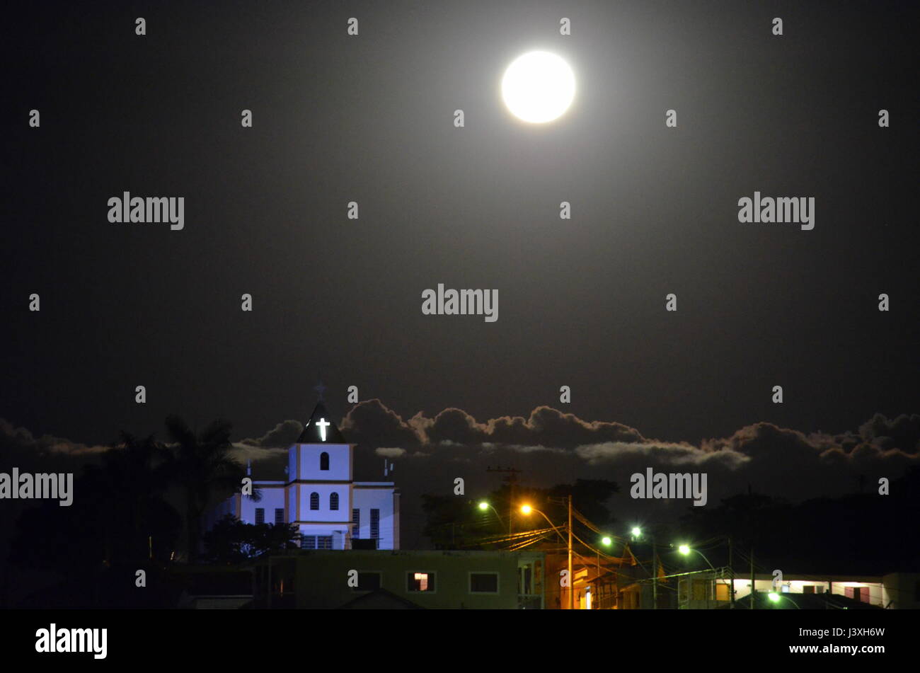 Moonlight. A beautiful full moon night in the interior of Brazil in the ...
