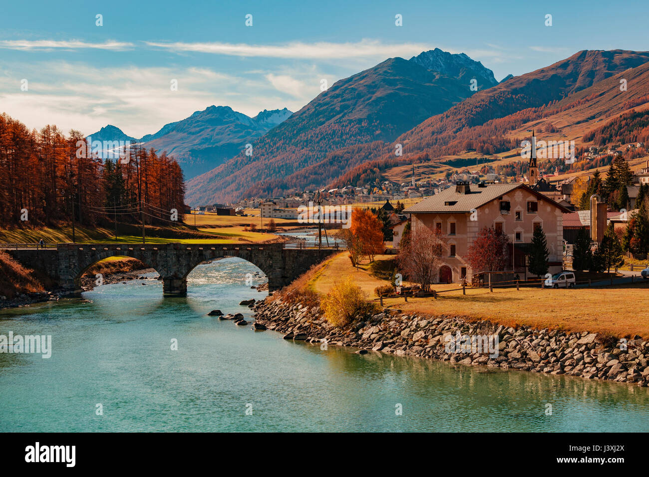 Scenic view, S-Chanf, Engadin, Saint Moritz, Switzerland Stock Photo ...