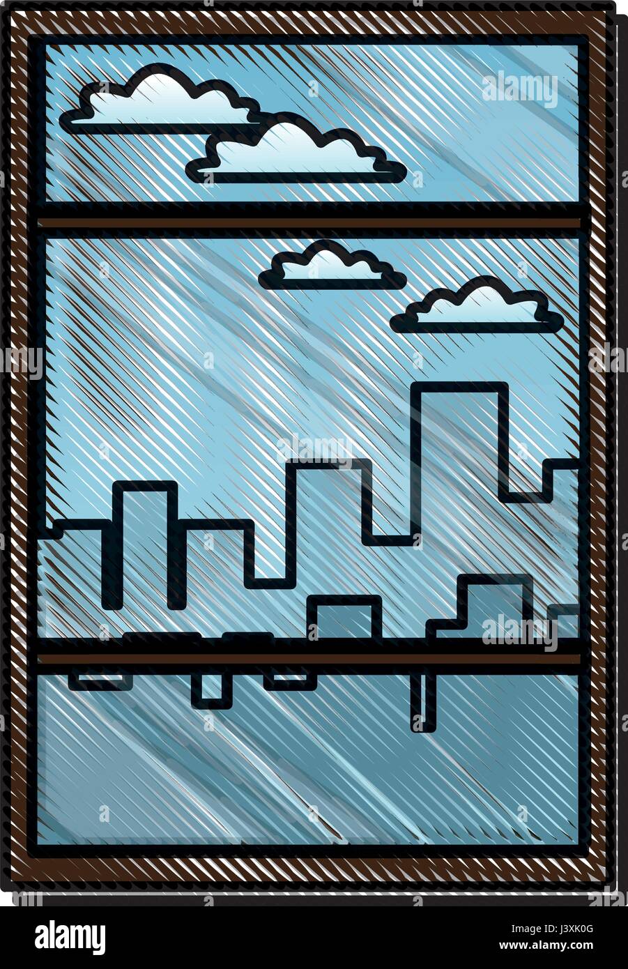 drawing window with view building urban skyline Stock Vector Image ...