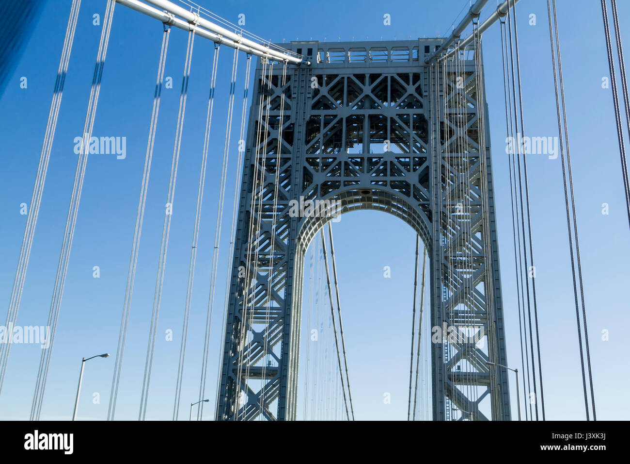 View of George Washington Bridge over Hudson River. Close up Stock ...