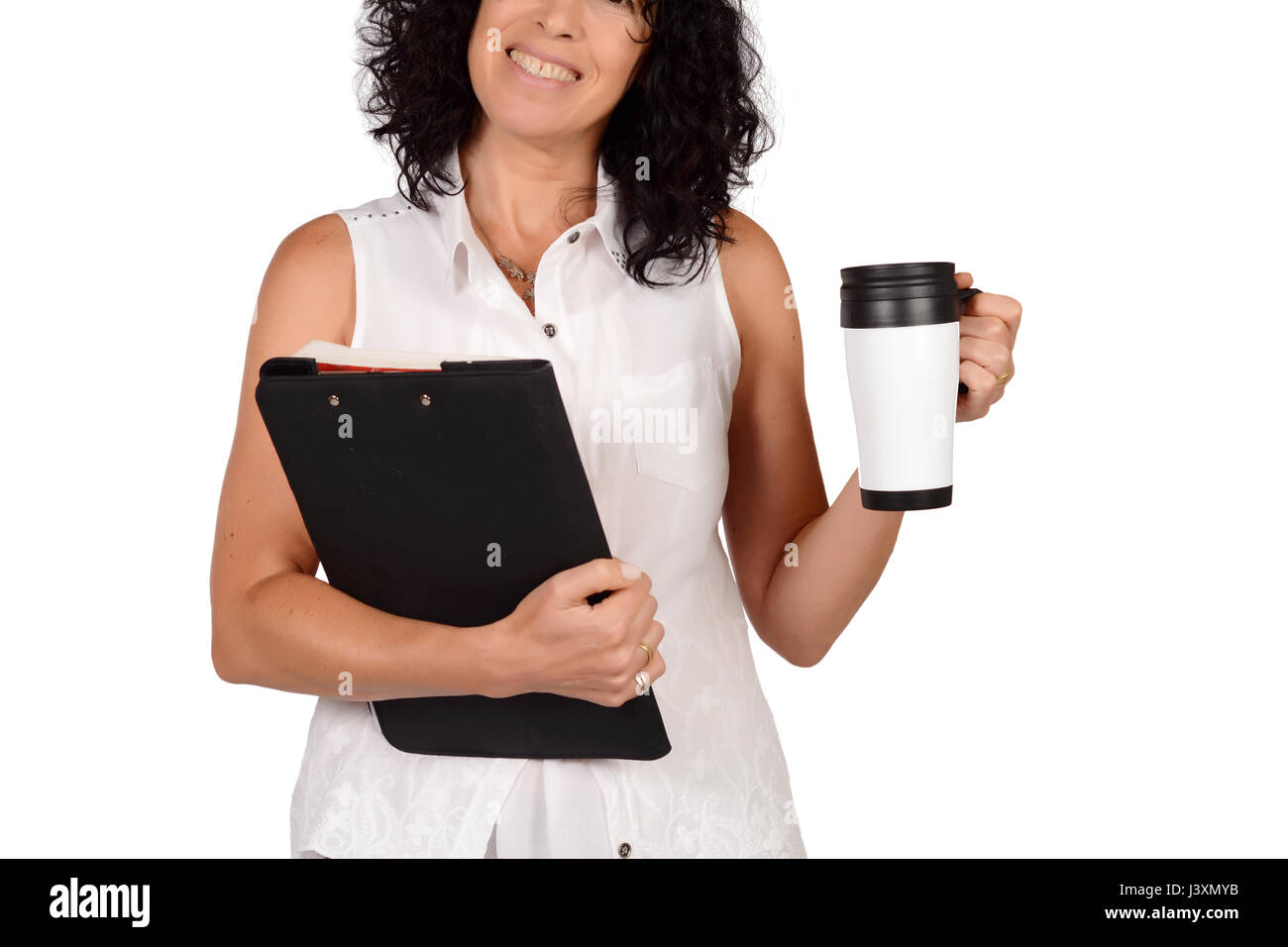 Portrait of beautiful school teacher with cup of coffee. Education ...