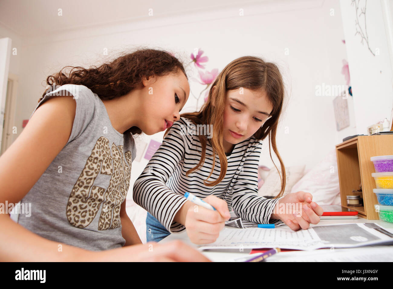 Girls doing homework Stock Photo - Alamy
