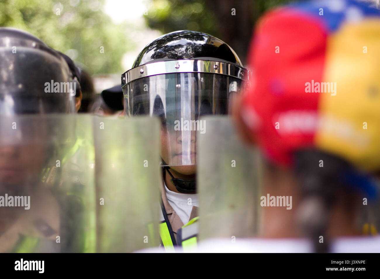 A group of female police officer during a protest with anti riot ...