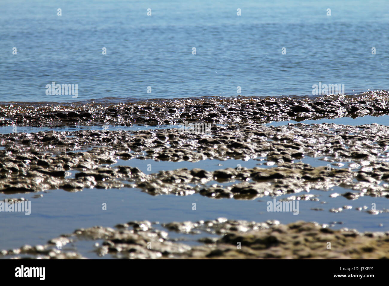 Tide coming in to the shore at the lake Stock Photo - Alamy