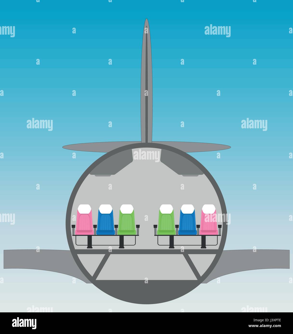 Passenger Narrow body Airplane Cross section on blue sky background ...