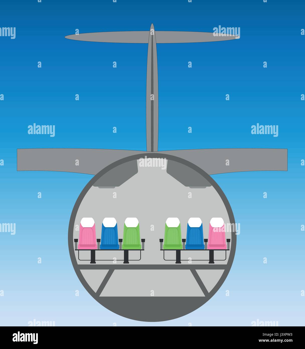 Passenger Narrow body Airplane Cross section on blue sky background ...