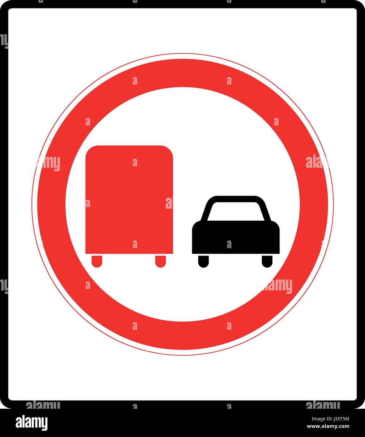 Road sign. Prohibitory sign. No overtaking by heavy goods vehicles ...
