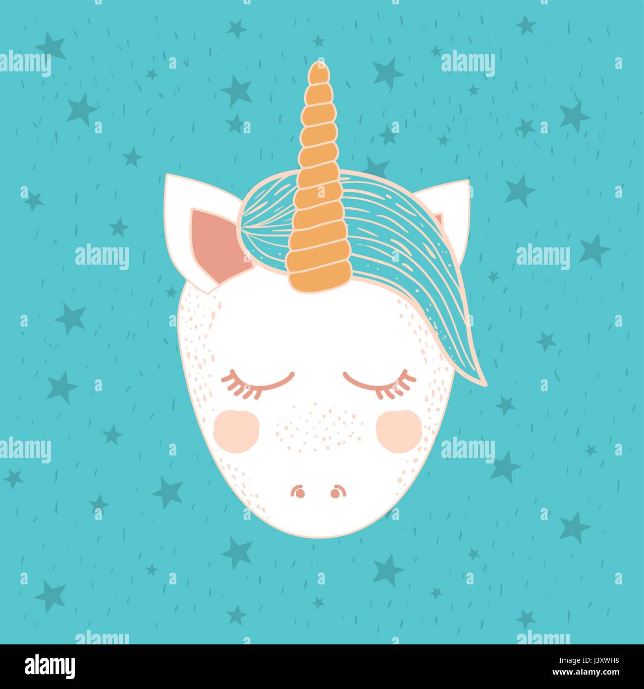 colorful frame with front face of caricature unicorn Stock Vector Image ...
