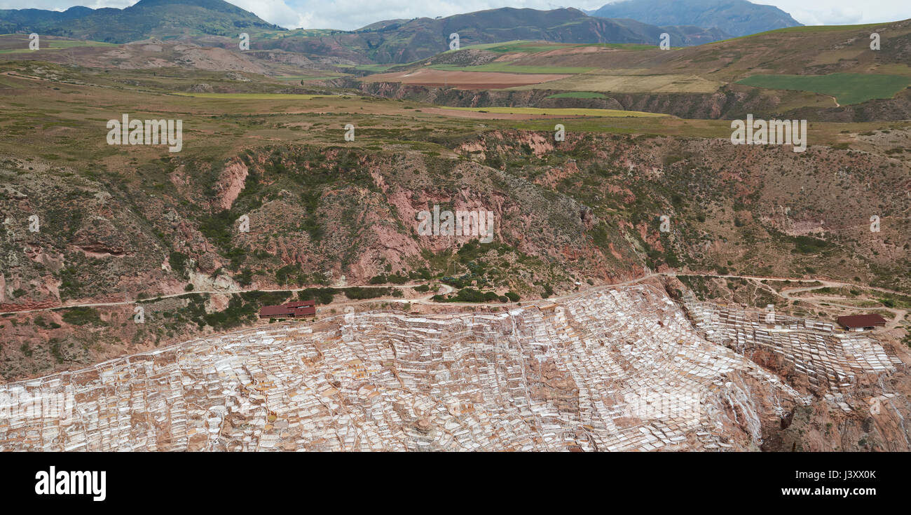 Panorama view salt pools in Peru. Scenery view on maras place in Peru ...