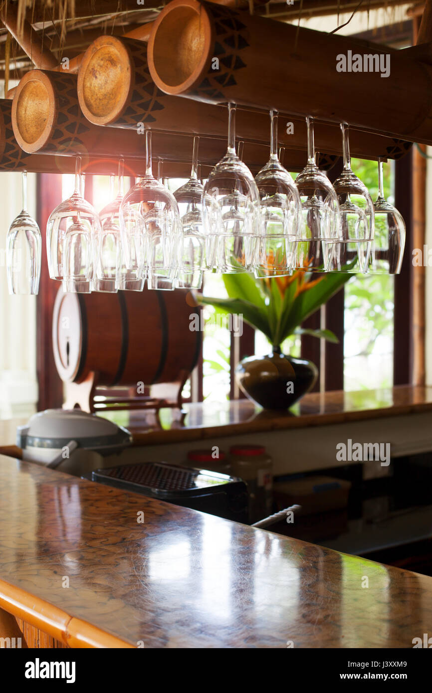 Hotel bar counter. Tropical background Copy space Stock Photo - Alamy
