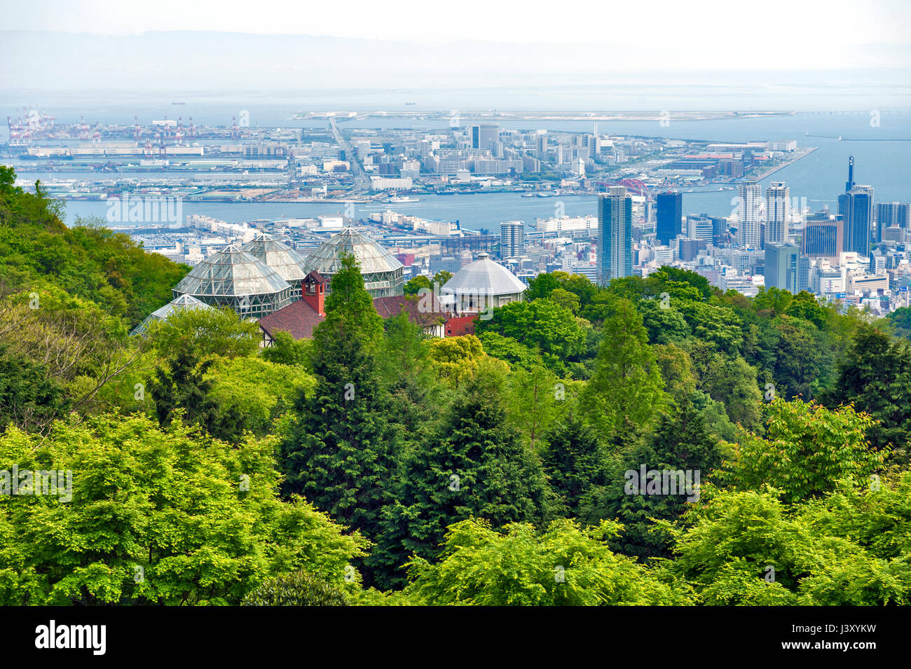 Kobe Port Island and Kobe Airport in Osaka Bay seen from Nunobiki Herb ...