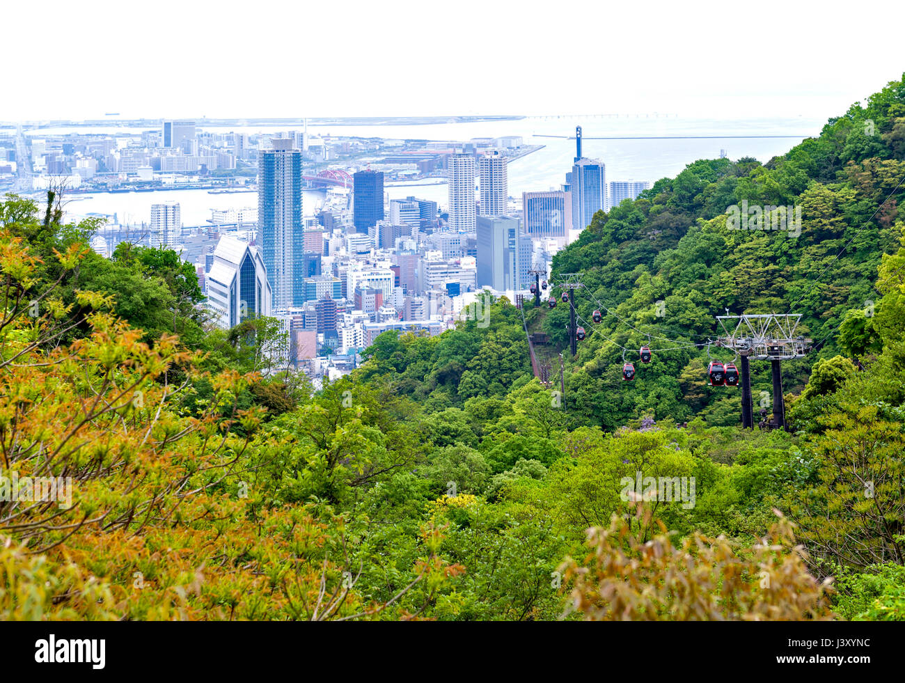 Kobe cityscape and skyline, Kobe Port Island and Kobe Airport in Osaka ...