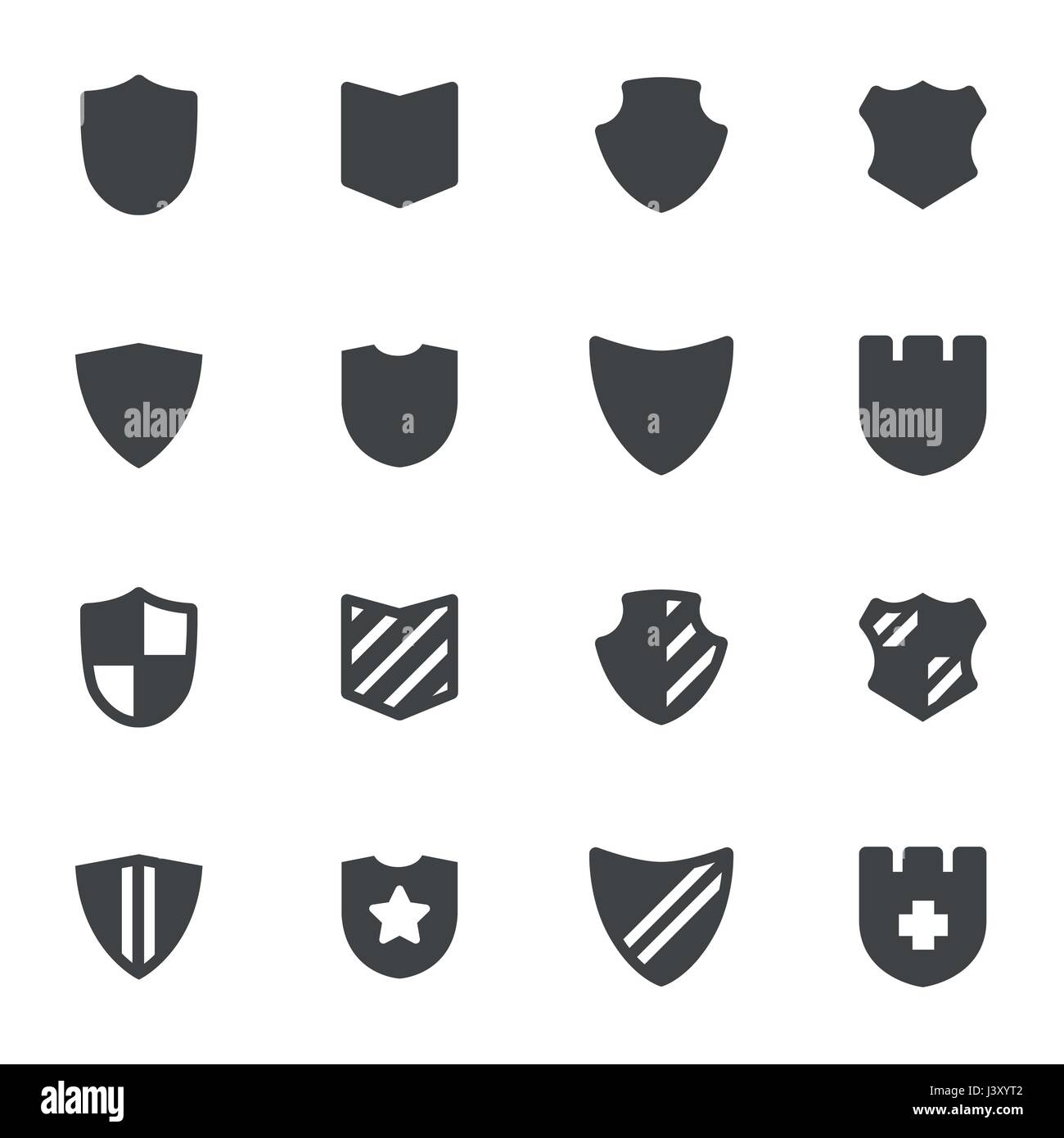 Vector black shield icons set on white background Stock Vector Image ...