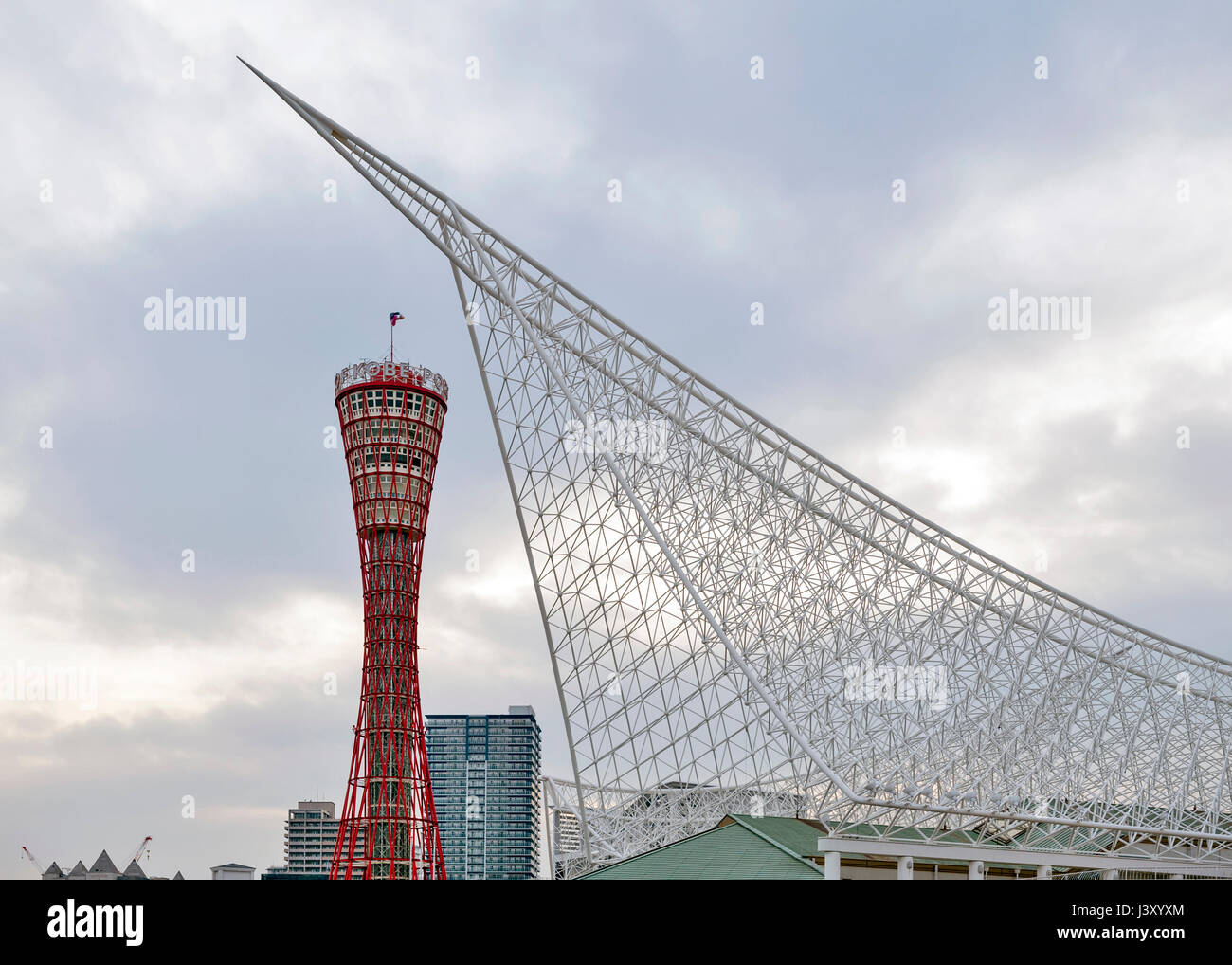 Kobe, Japan - April 2016: Kobe Port Tower and metal roof structure of ...