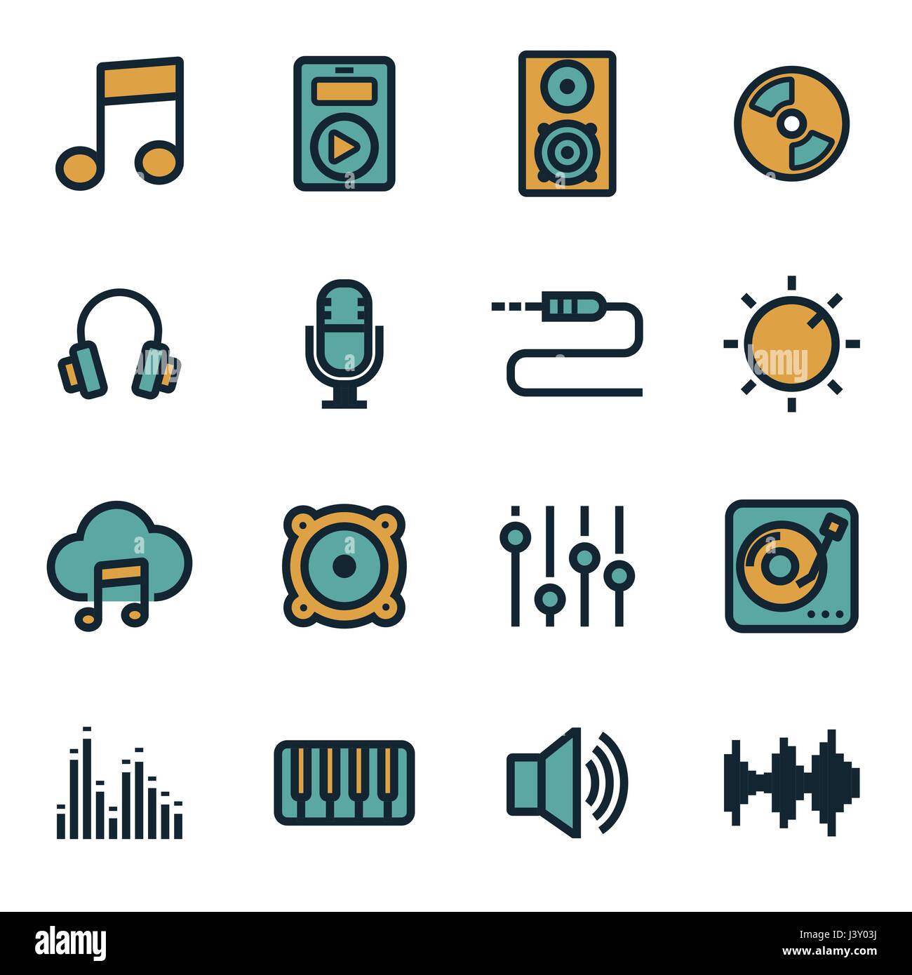 Vector flat music icons set on white background Stock Vector Image ...