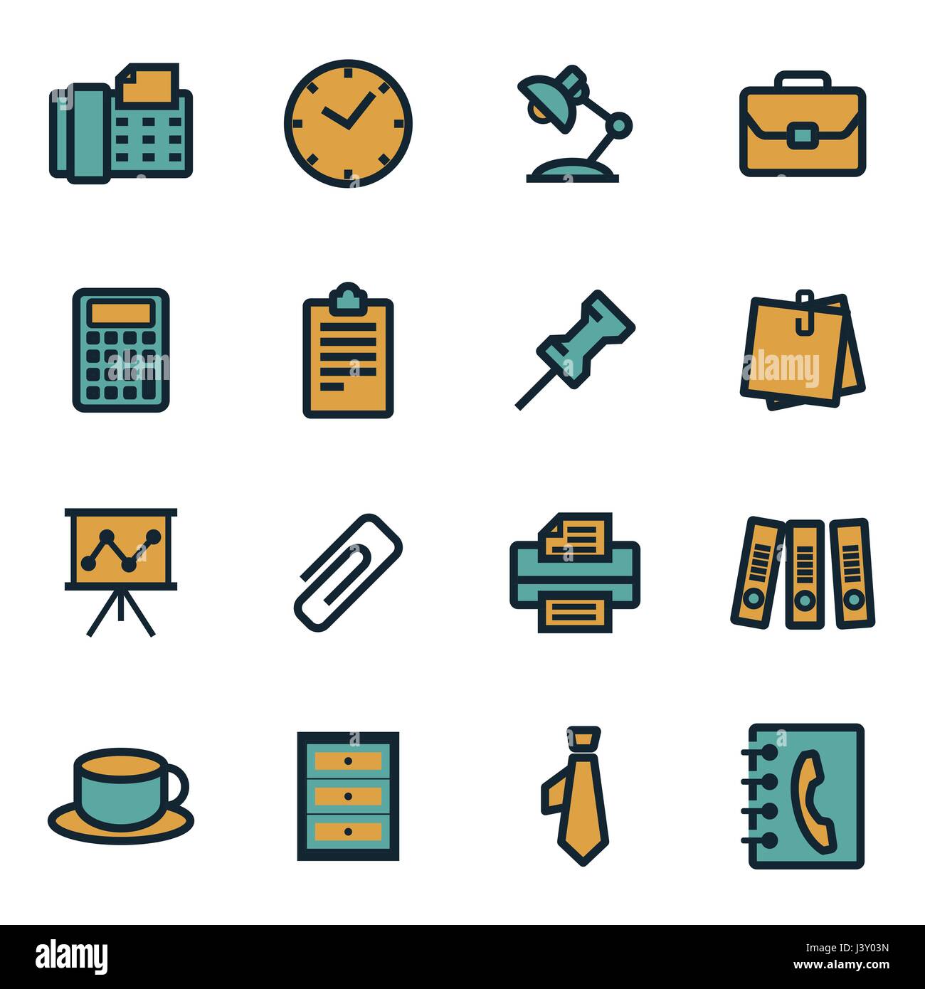Vector flat office icons set on white background Stock Vector Image ...