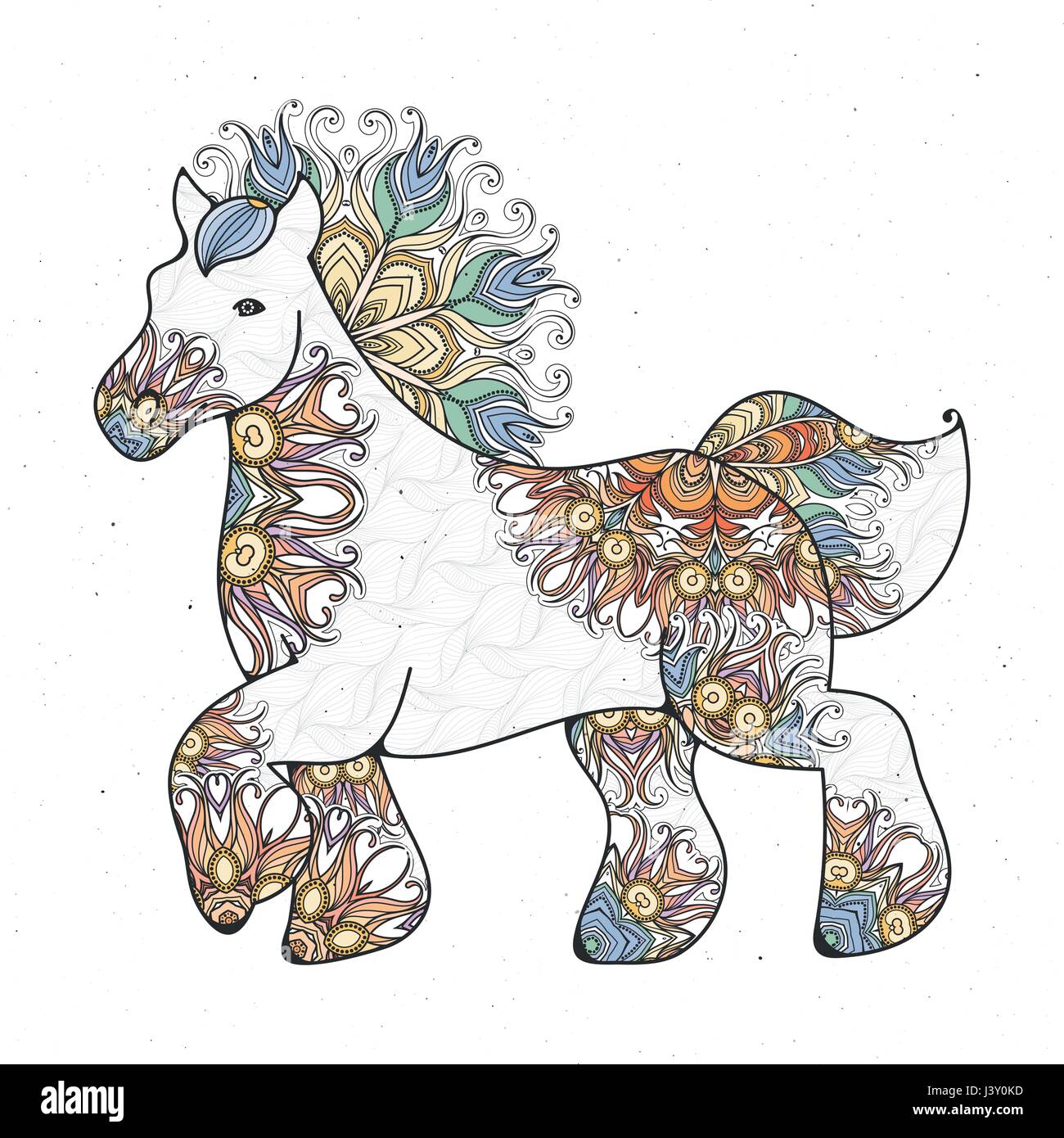 Antistress linear page with horse. Zentangle animal for colouring book ...