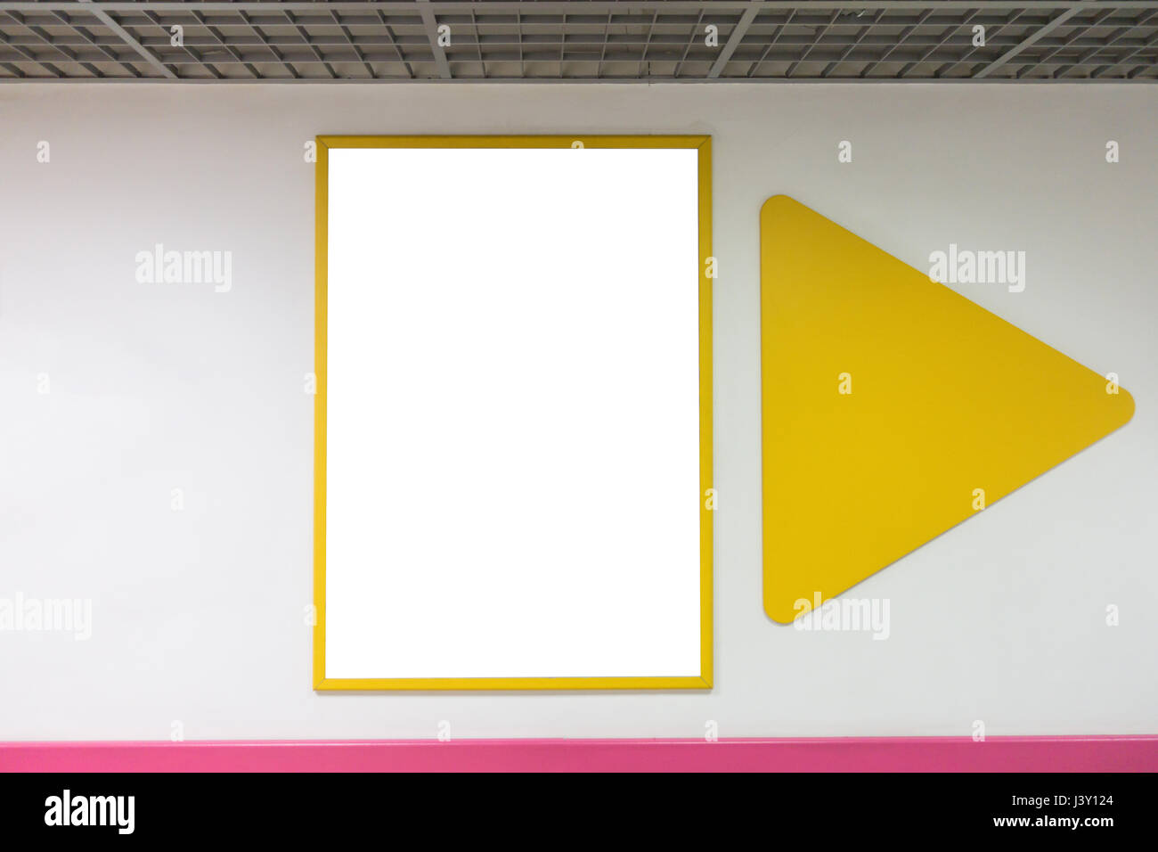 Mock up blank advertising poster frame with yellow frames hanging on ...