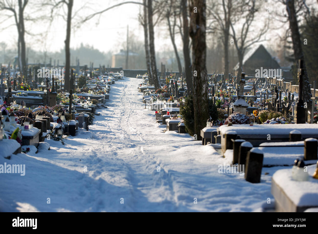 Cemetery in winter Stock Photo - Alamy