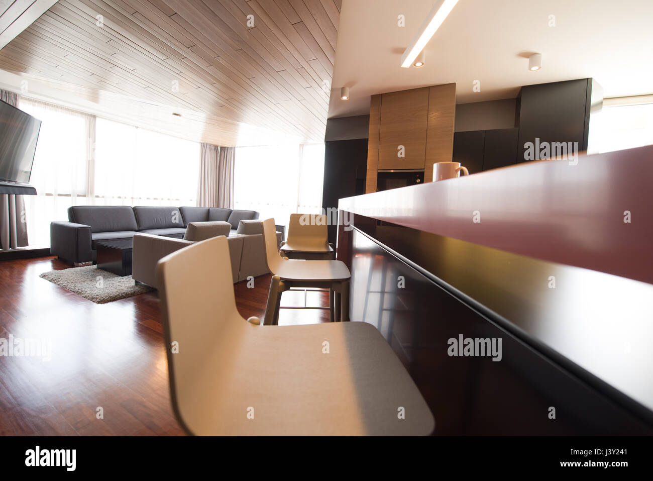 Architecture, Interior, modern apartment, wide living room Stock Photo ...