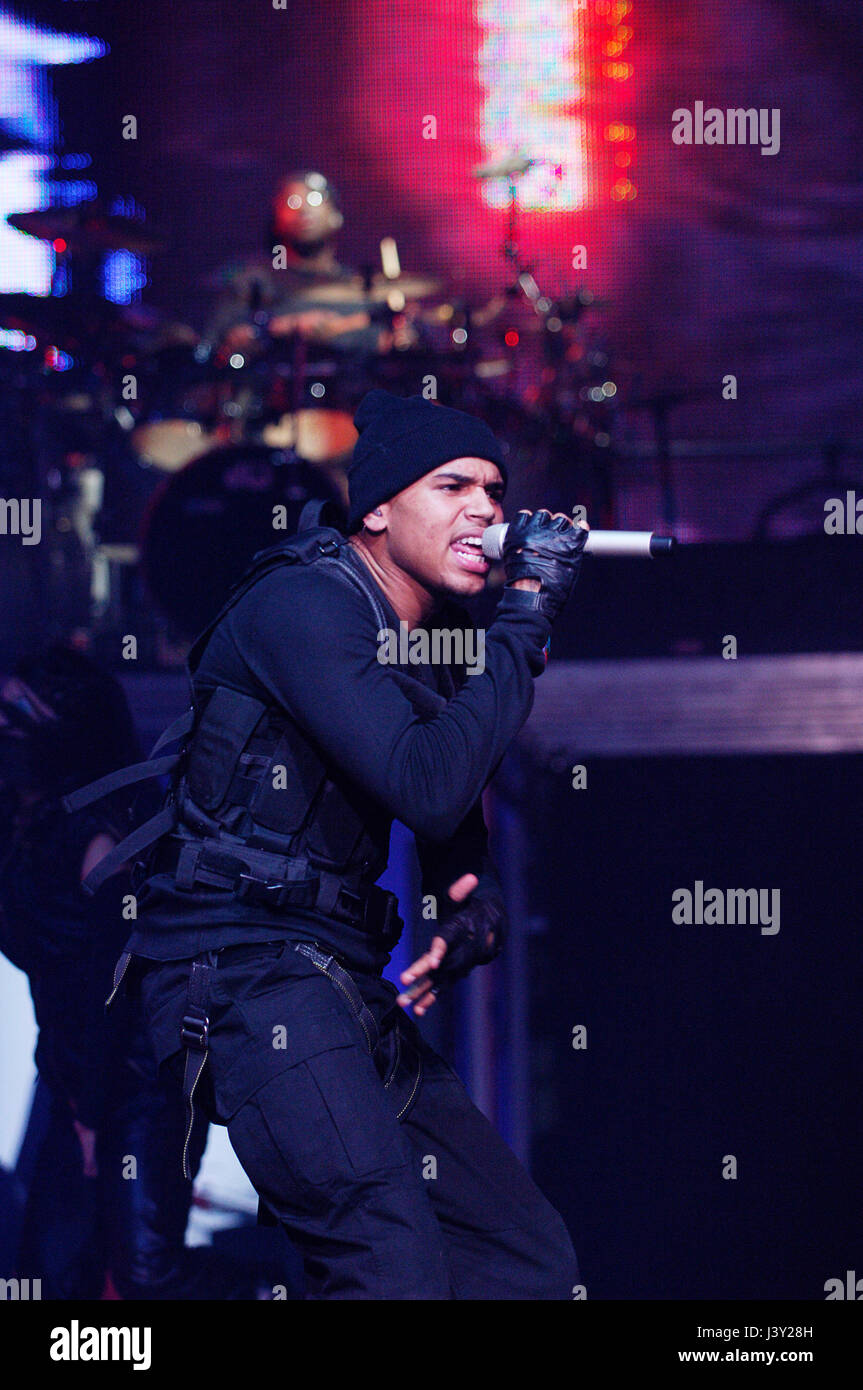 Musician Chris Brown performing at the Gibson Amphitheatre in Universal ...