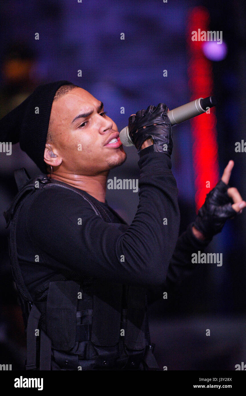 Musician Chris Brown performing at the Gibson Amphitheatre in Universal ...