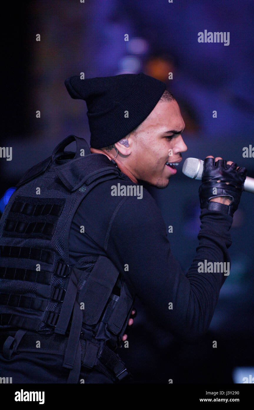 Musician Chris Brown performing at the Gibson Amphitheatre in Universal ...