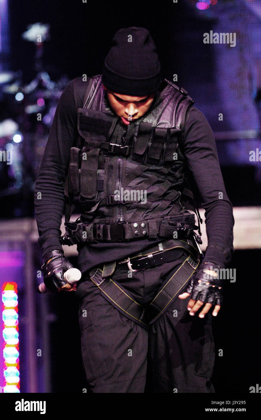 Musician Chris Brown performing at the Gibson Amphitheatre in Universal ...