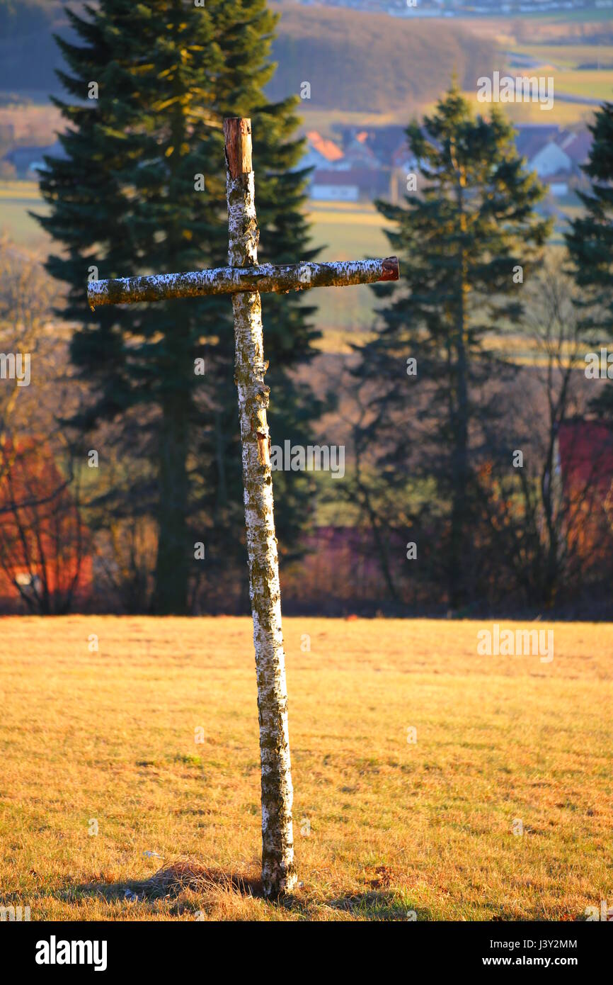 High saturation shot of birch cross in sunlight Stock Photo - Alamy