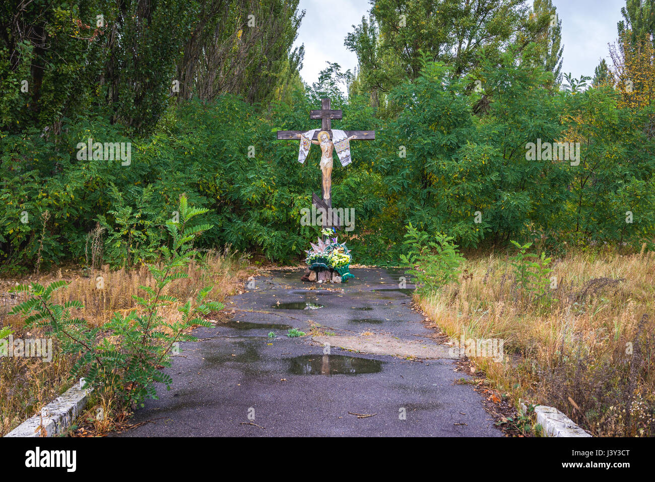 Orthodox cross in Pripyat ghost city of Chernobyl Nuclear Power Plant ...