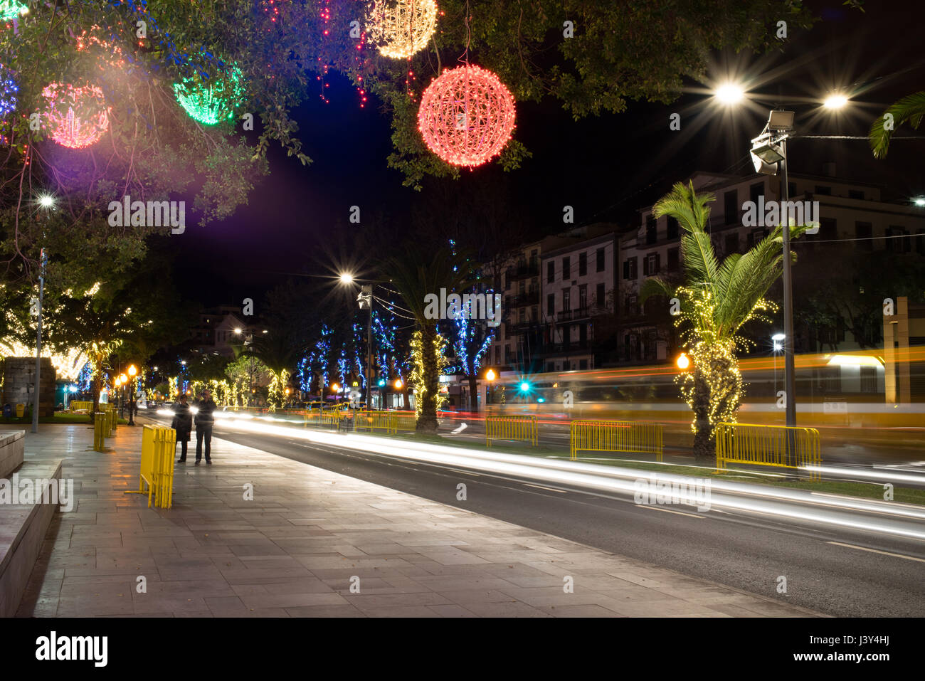 Festival street lights on Avenida do Mar, Funchal, Madeira Stock Photo ...