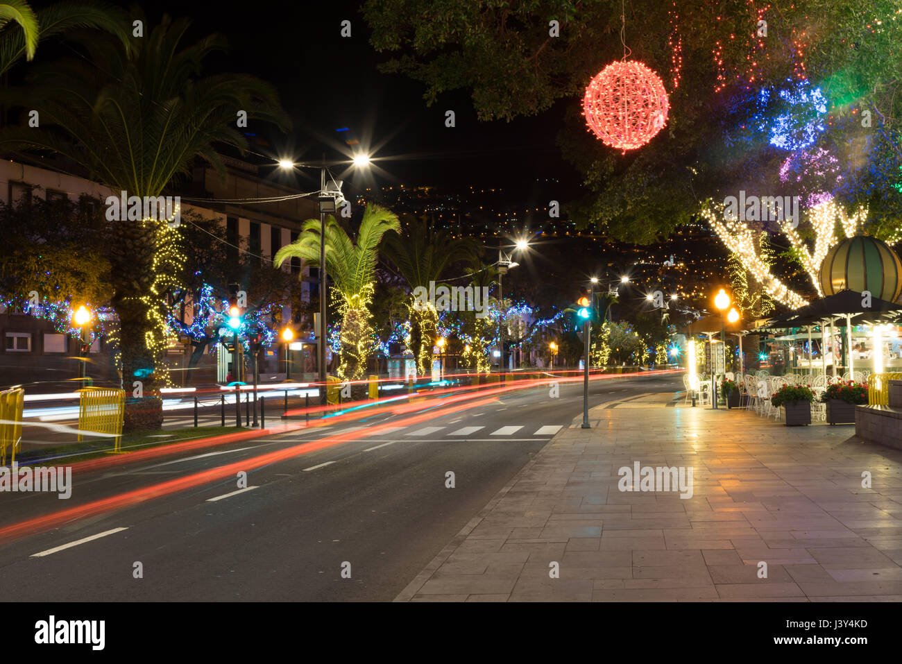 Festival street lights on Avenida do Mar, Funchal, Madeira Stock Photo ...