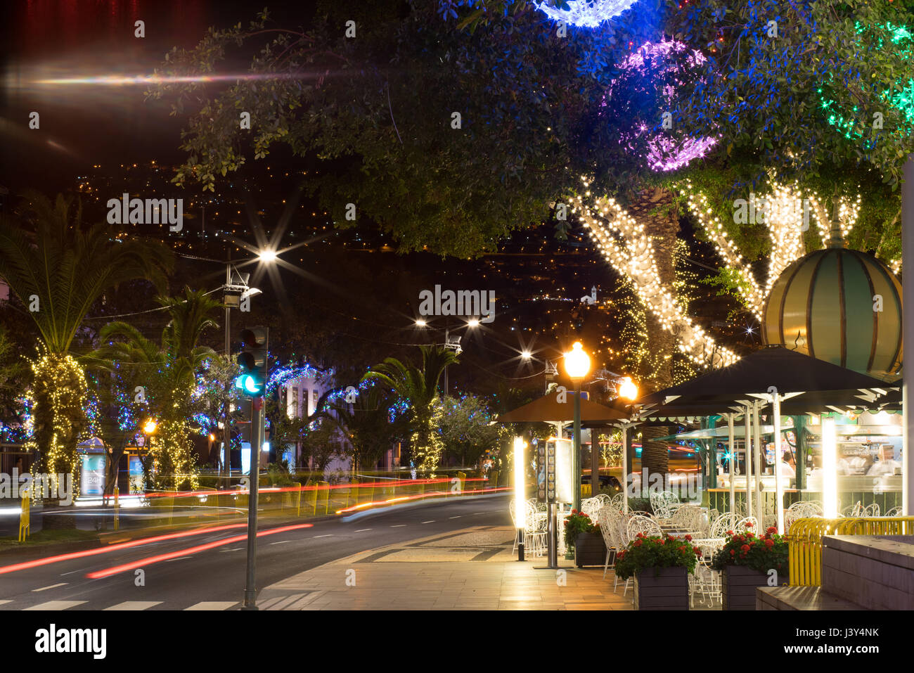 Festival street lights on Avenida do Mar, Funchal, Madeira Stock Photo ...