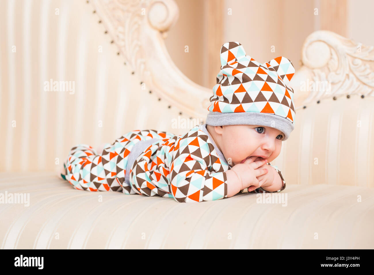 Adorable Caucasian baby. Portrait of a three months old baby boy Stock ...