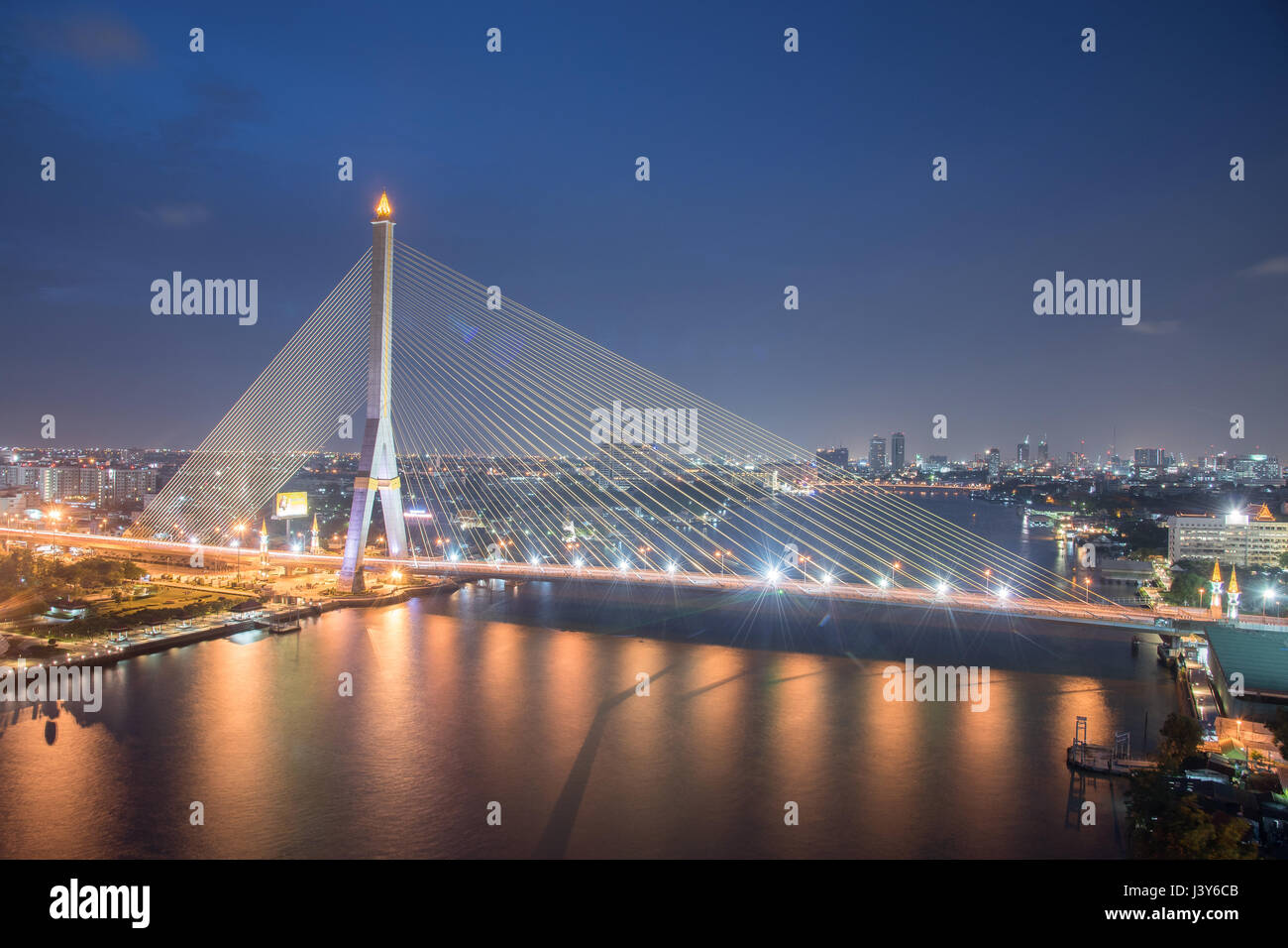 Thailand bangkok night cable bridge ( Rama VIII Bridge ) The Rama VIII ...