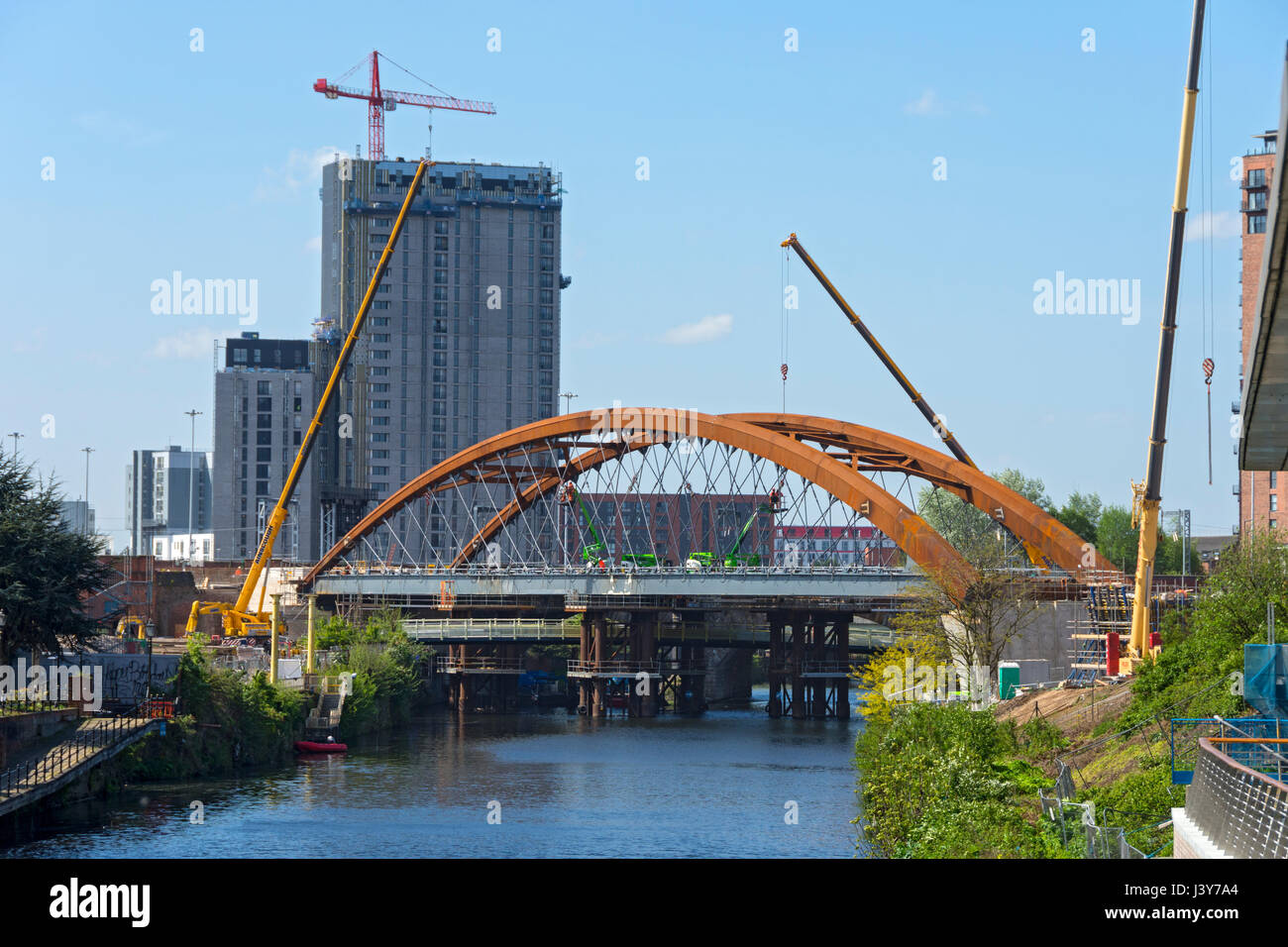 New rail bridge under construction over the river Irwell, for the ...