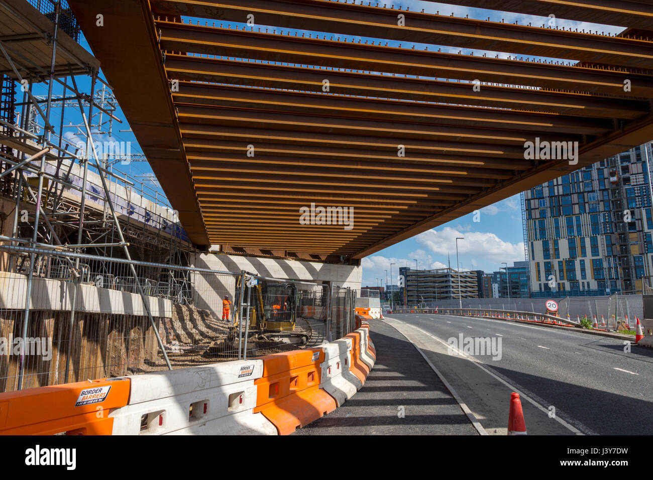 New rail bridge under construction over Trinity Way, for the Ordsall ...