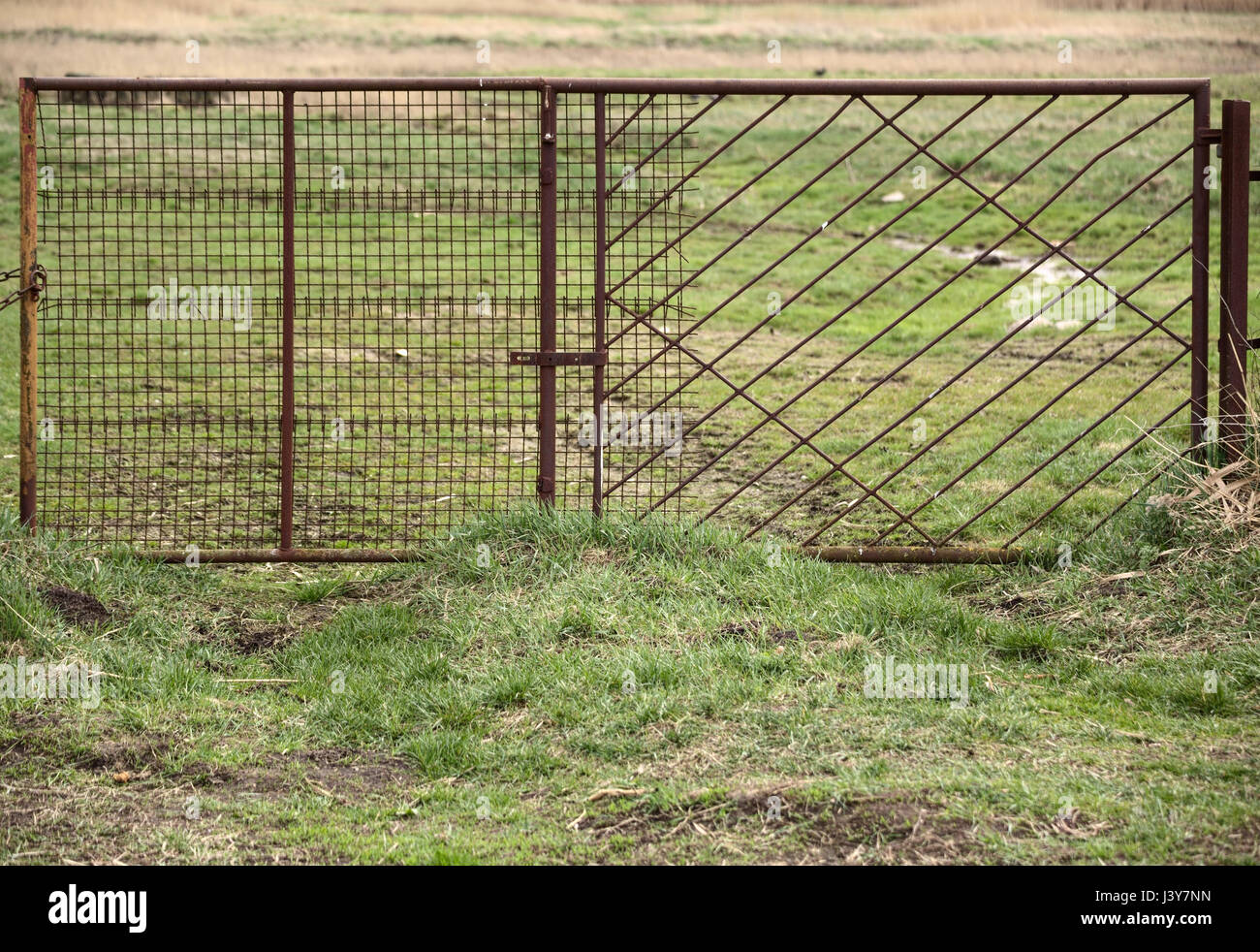 A rusty metal gate in a meadow Stock Photo - Alamy