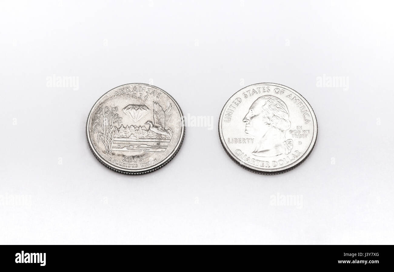 Closeup to Arkansas State Symbol on Quarter Dollar Coin on White ...