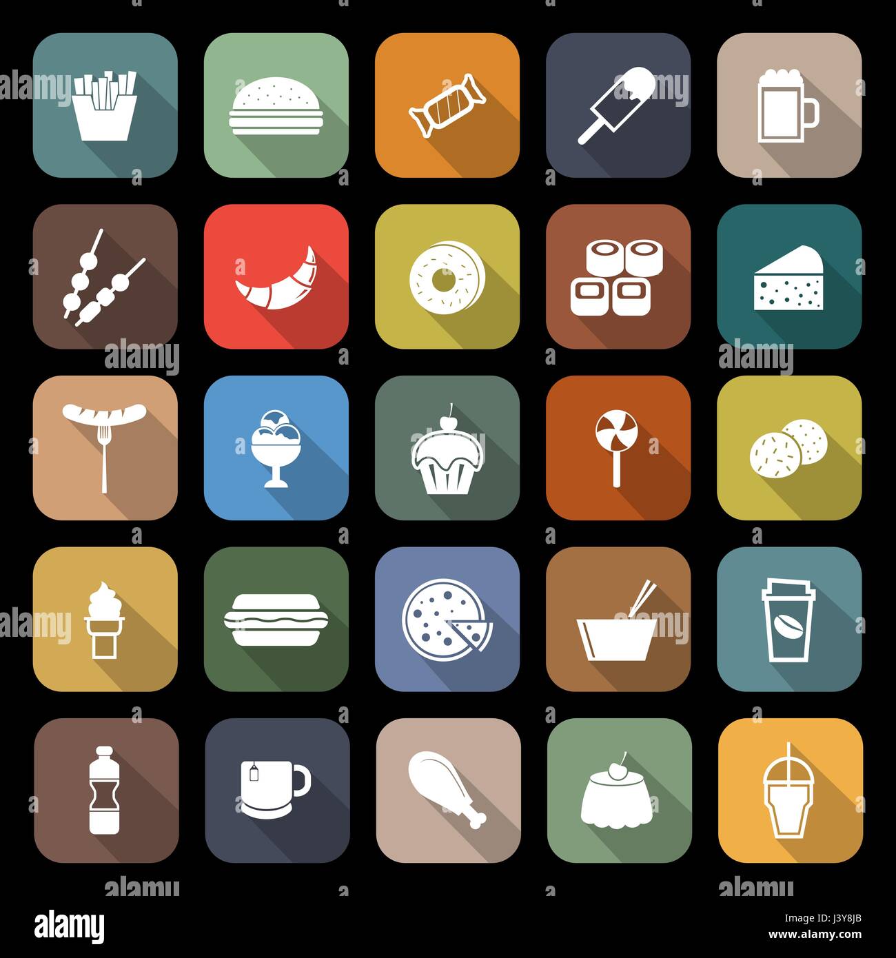 Fast food flat icons with long shadow, stock vector Stock Vector Image ...