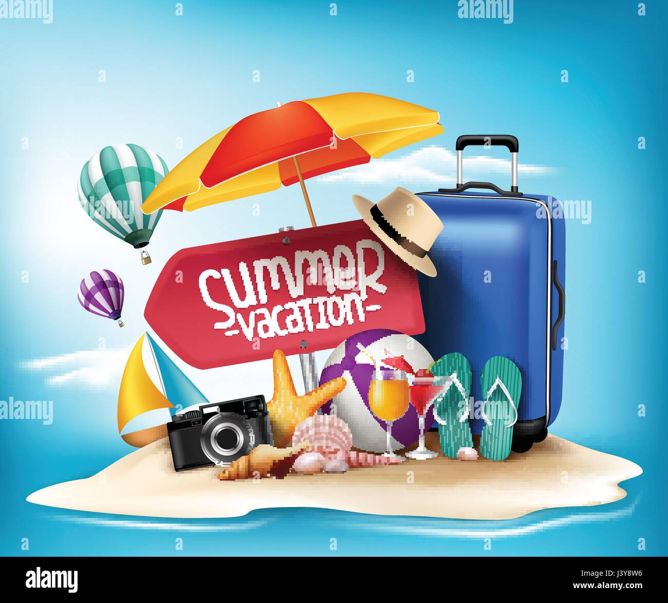 Summer Vacation Poster Vector Design for Travel and Tour on a Sand ...