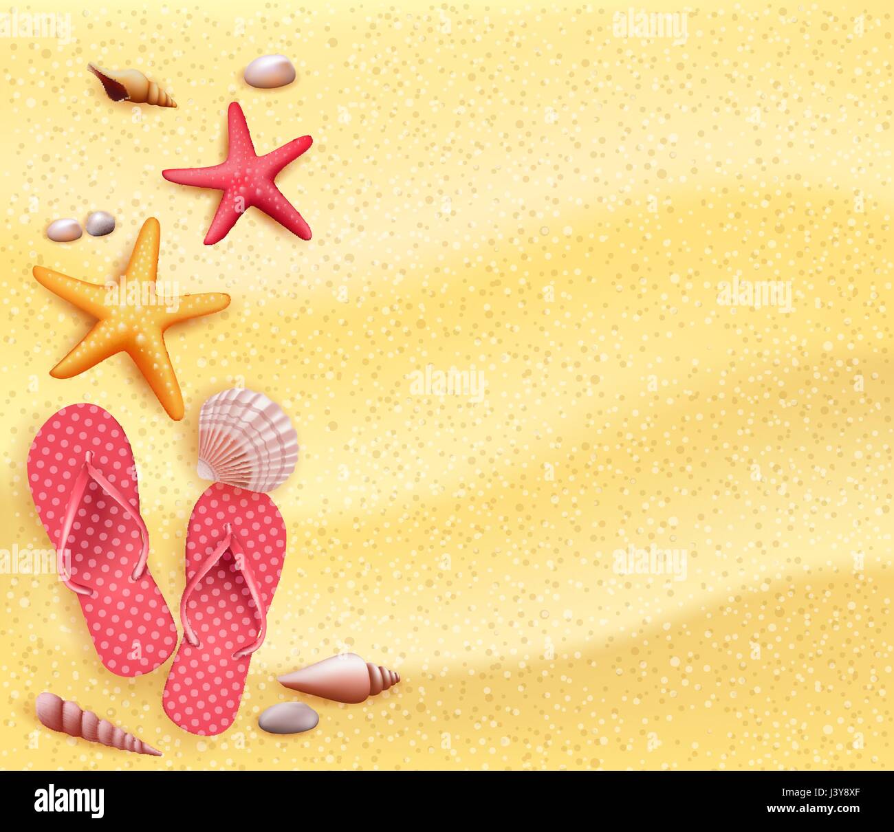 Summer Holidays Vector Design Background in the Yellow Beach Sand with ...
