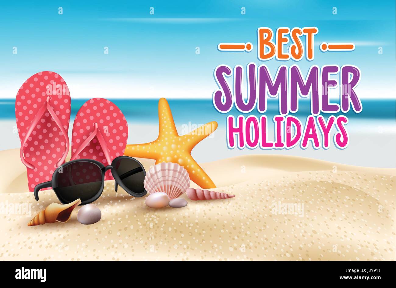 Best Summer Holidays Title Words in Beach Seashore with Outdoor ...