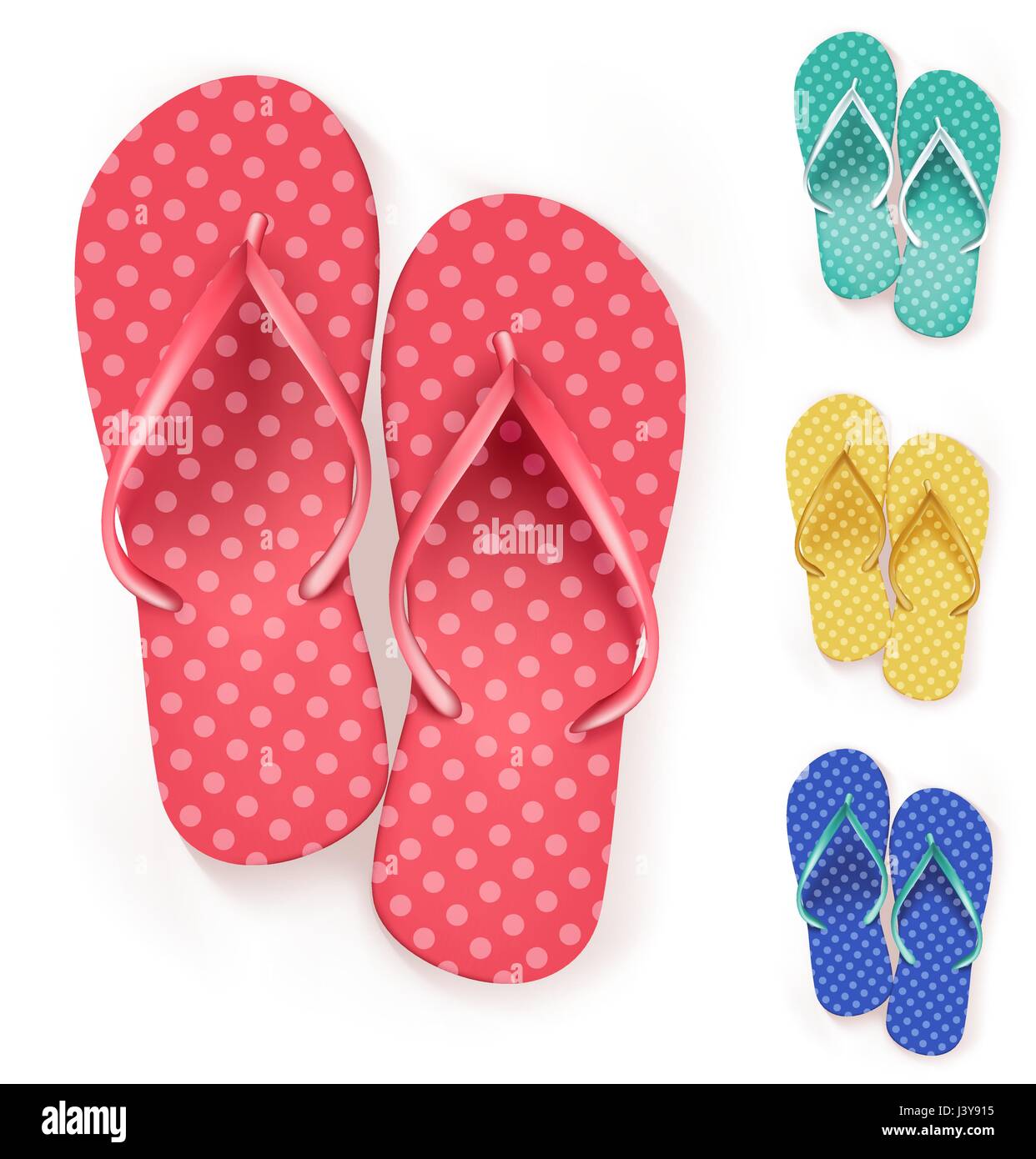 Vector Set of Colorful Beach Slippers Polka Dots Flip Flops for Summer ...