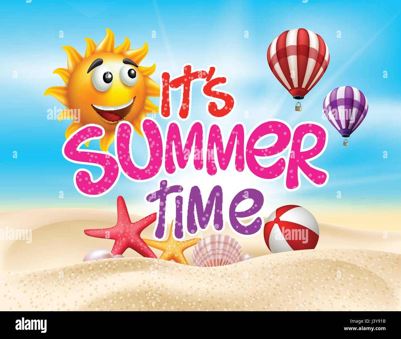 Summer Time Title Vector in Beach Sea Shore with Realistic Sea Shells ...