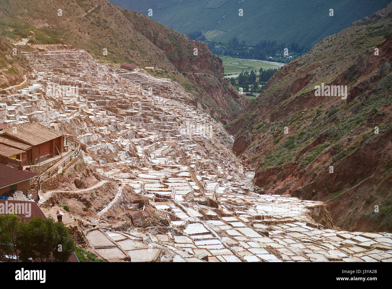Salt pool in sacred valley in Peru. Traditional maras of inca Stock ...
